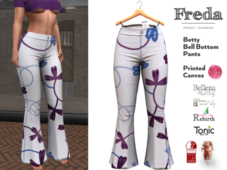 Second Life Marketplace - "Freda" Betty Bell Bottom Pants Printed White ...