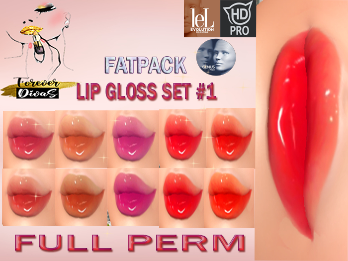 Second Life Marketplace - Lip Gloss Set #1 [Catwa/Leluka/Genus] FULL PERM