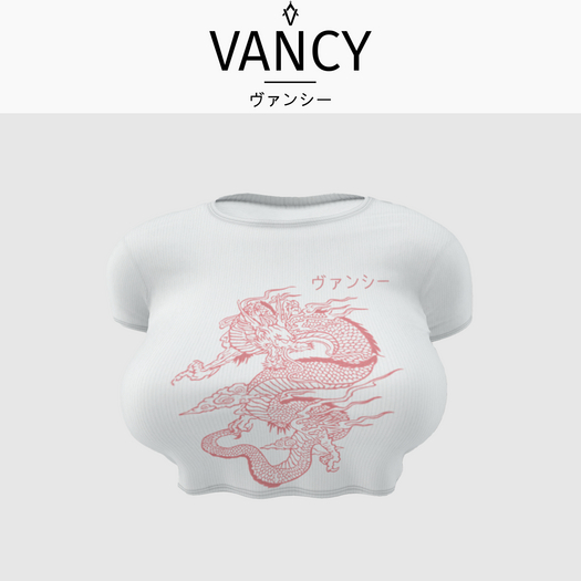 Second Life Marketplace - VANCY - "Dragon Print" Crop Tee White
