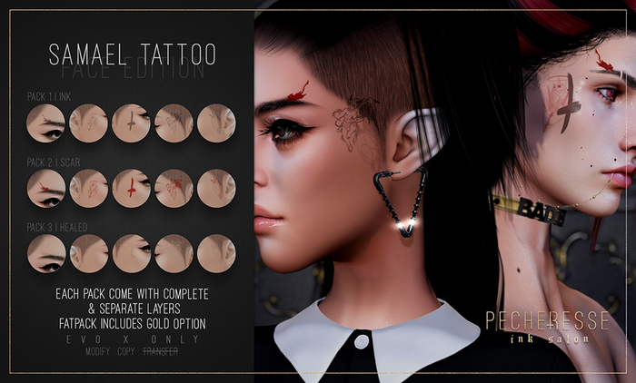 Second Life Marketplace - pecheresse. samael tattoo (face edition) ink pack