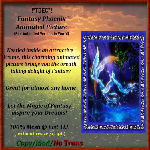 Second Life Marketplace - !*TDEC*! - "Fantasy Phoenix" Animated Picture
