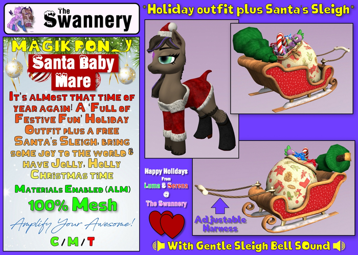 Second Life Marketplace - Magik Pony Mare - Santa Baby Outfit + Free Sleigh
