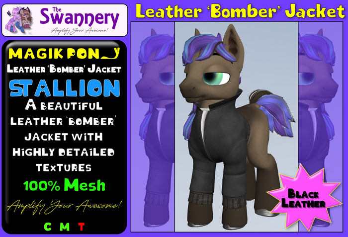 Second Life Marketplace - Magik Pony Stallion - Leather Bomber Jacket ...