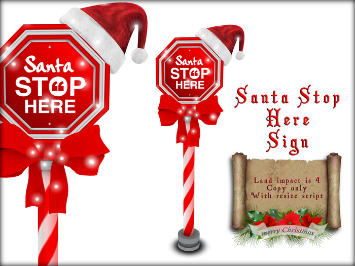 Second Life Marketplace - Boudoir Christmas-Santa Stop Here Sign