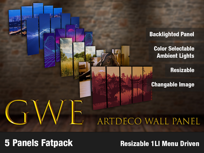 Second Life Marketplace - GWE - ArtDeco Wall Panel - 5 Panels Fatpack