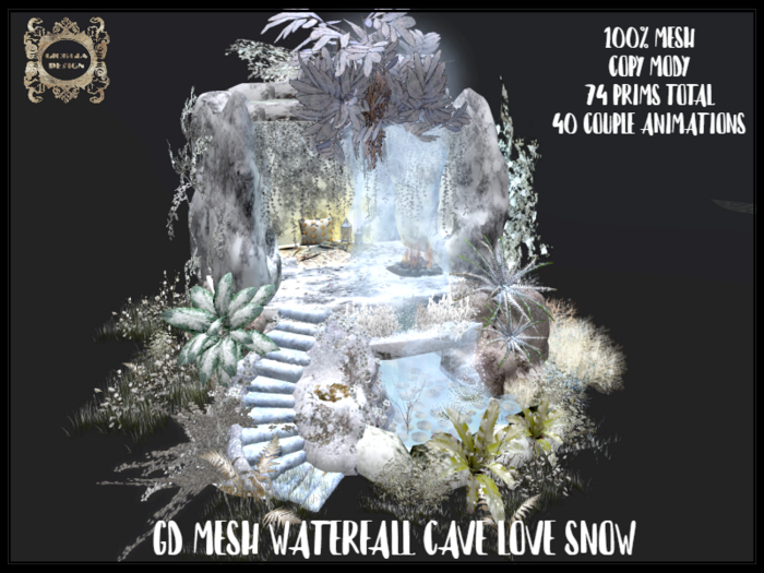Second Life Marketplace - GD MESH WATERFALL CAVE LOVE SNOW