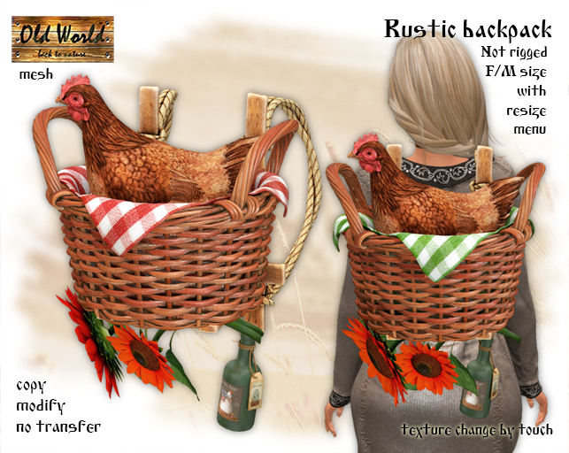 Second Life Marketplace - Chicken basket backpack with eggs - Old World ...