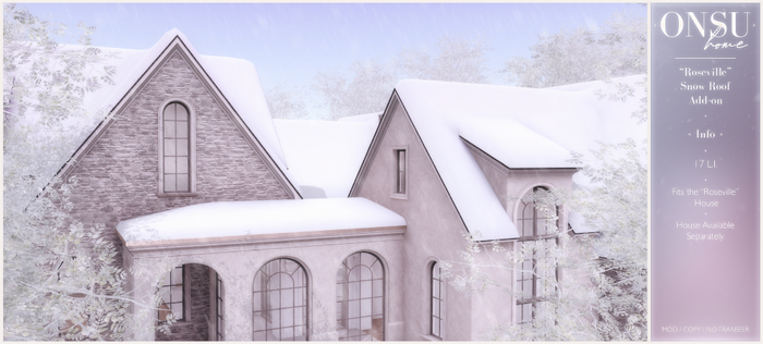Second Life Marketplace - Onsu ~ "Roseville" House ~ Snow Roof