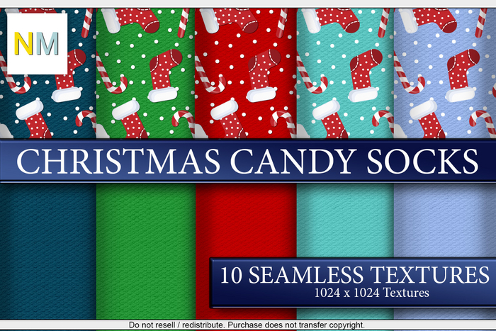 Second Life Marketplace - Christmas Candy Socks Matchup Kit 10 Seamless ...