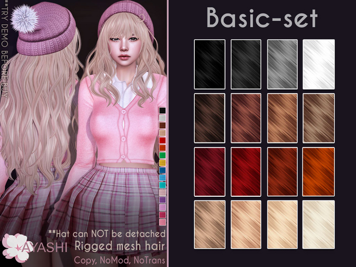 Second Life Marketplace - [^.^Ayashi^.^] Aisha hair with hat-Basic set