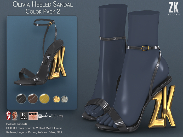 Second Life Marketplace - ZK - Olivia Heeled Sandal Color Pack 2