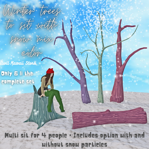 Second Life Marketplace - winter trees to sit with snow mix color- UwU ...