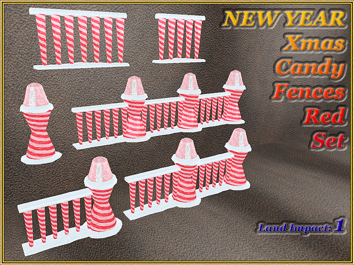 Second Life Marketplace - NEW YEAR - Xmas Candy Fences - Red Set (1 LI ...
