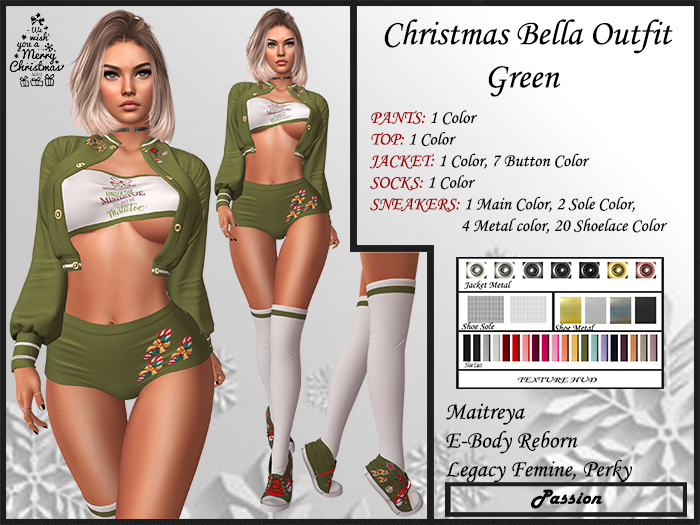 Second Life Marketplace Passion Christmas Bella Outfit Green