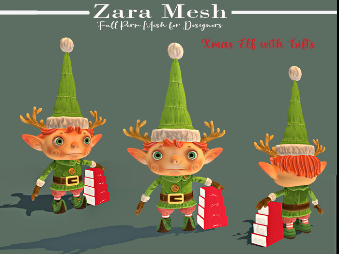 Second Life Marketplace - ZM - Christmas - Elf with Gifts - FULL PERM MESH
