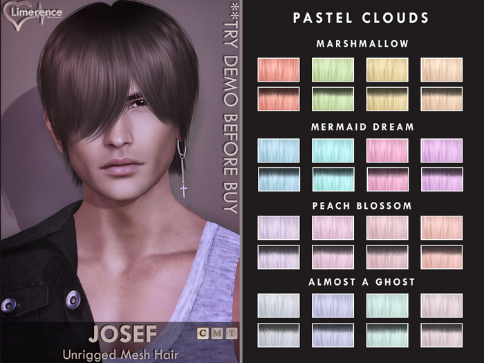 Second Life Marketplace - {Limerence} Josef hair-Pastel clouds