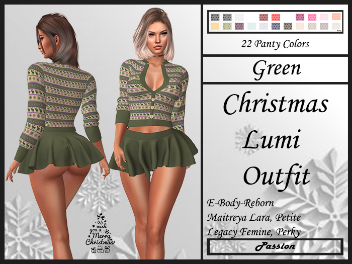 Second Life Marketplace Passion Christmas Lumi Outfit Green