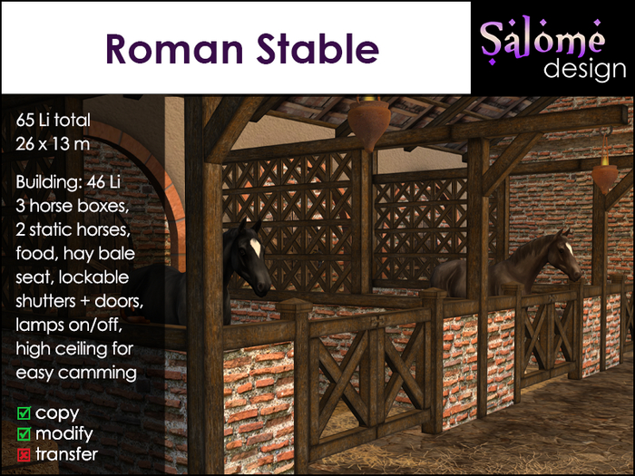 Second Life Marketplace - Salome design - Roman Horse Stable
