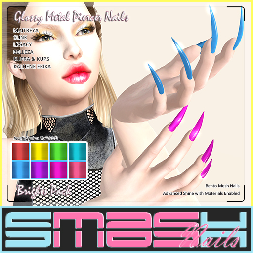 Second Life Marketplace - SMASH - Glossy Metal Piercer Nails (Brights-Pack)
