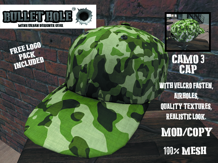 Second Life Marketplace - BULLET HOLE ARMED FORCES CAP CAMO 3 BOX