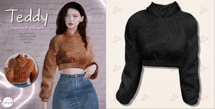 Second Life Marketplace - black VAKI KVAKI Sweatshirt with ears ~Teddy~