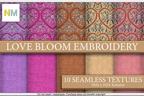Second Life Marketplace - Love Bloom Embroidery Matchup Kit 10 Seamless ...