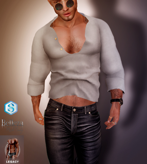 Second Life Marketplace - Brutal Open Button Shirt White - ADD ME