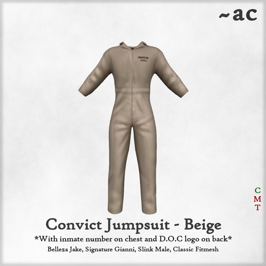 Second Life Marketplace - ~AC Convict Jumpsuit - beige