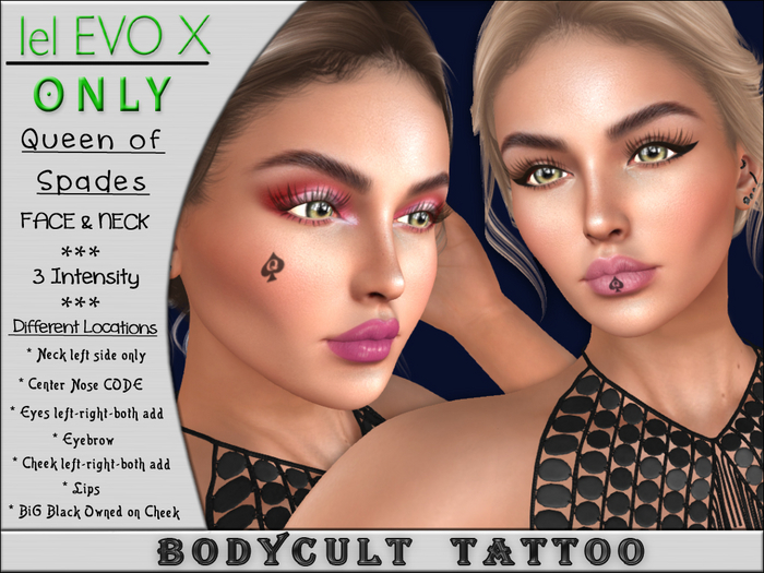 Second Life Marketplace - BodyCult Tattoo 9x EvoX FACE/NECK Queen of ...