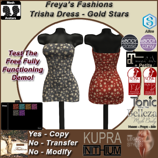Second Life Marketplace - Freya's Fashions Trisha Dress - (Gold Stars ...