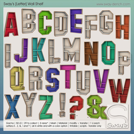 Second Life Marketplace - Sway's [Letter] Wall Shelf . U