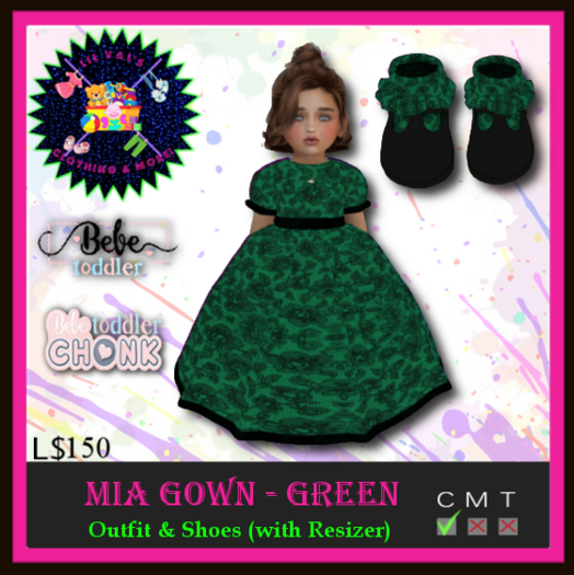 Second Life Marketplace - *LVD* Mia Gown Green - BeBe (Toddler ...
