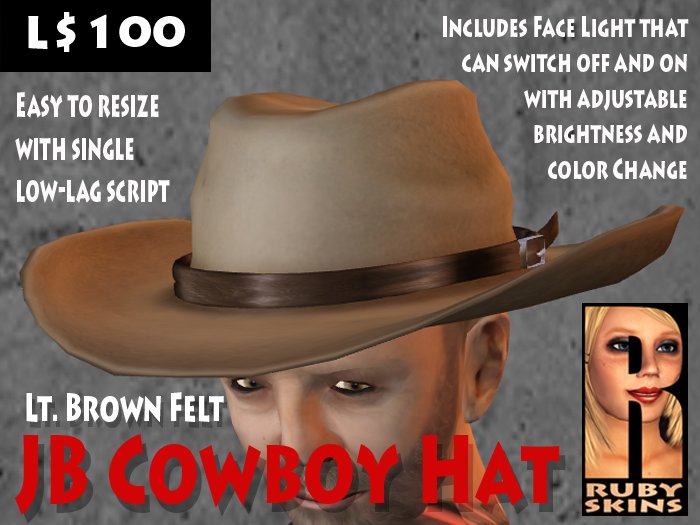 Second Life Marketplace - RUBY JB Cowboy Hat - Lt. Brown