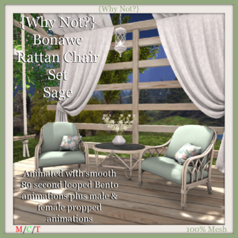 Second Life Marketplace - {Why Not?} Bonawe Rattan Set Sage-Boxed