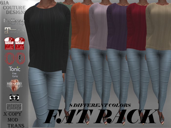 Second Life Marketplace - "GCD" Melody Ribbed Crew Neck Shirts FAT PACK