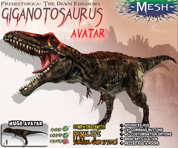 Second Life Marketplace - GIGANOTOSAURUS ~ Mesh Dinosaur Avatar ...