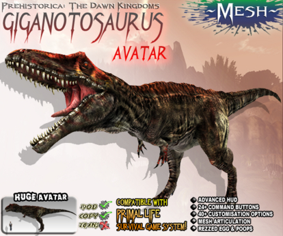Second Life Marketplace - GIGANOTOSAURUS ~ Mesh Dinosaur Avatar ...