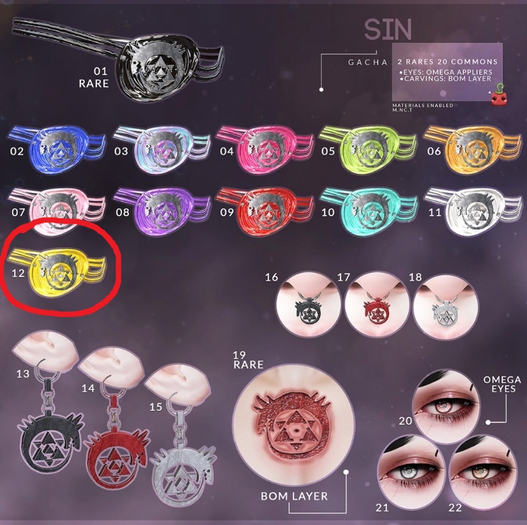 Second Life Marketplace - 12[Cubic Cherry] {Sin} eyepatch YELLOW (BOX)