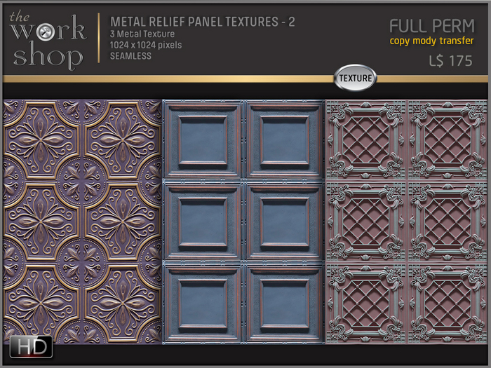 Second Life Marketplace - METAL RELIEF PANEL TEXTURES- 2