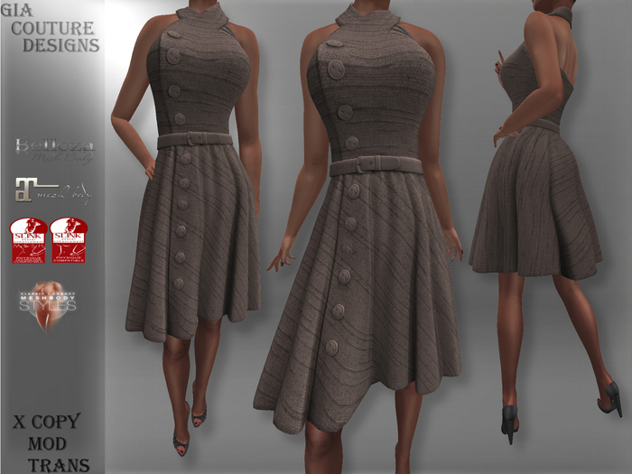 Second Life Marketplace - "GCD" Wren Belted Halter Dresses Wheat
