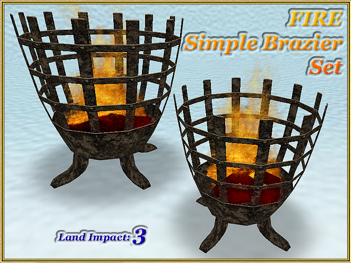 Second Life Marketplace - FIRE - Simple Brazier Set (3 LI) (Full perm)