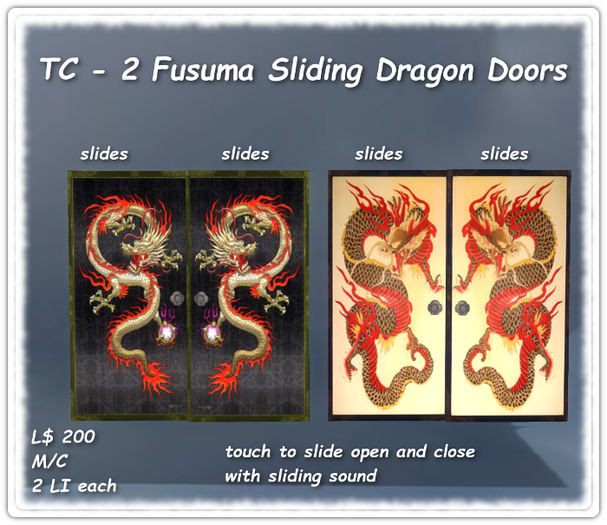 Second Life Marketplace - TC - 2 Fusuma Sliding Dragon Doors