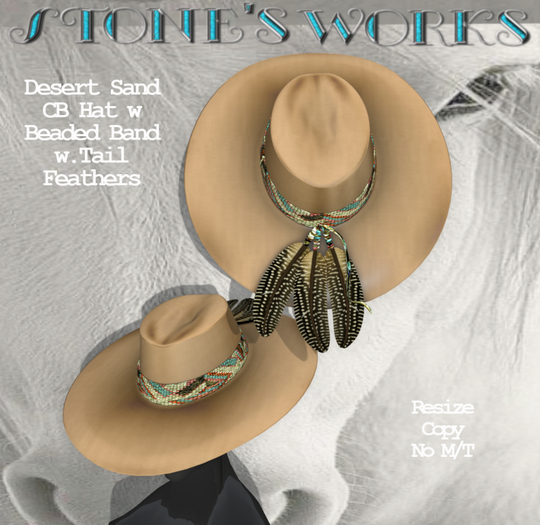 Second Life Marketplace - Desert Sand CB Hat Feathers Stone's Works