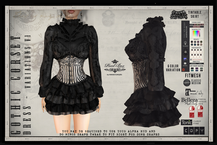 Second Life Marketplace - PIXEL BOX - Dress Gothic corset Variations V1