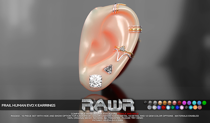 Second Life Marketplace - RAWR! Frail HUMAN EvoX Earrings (add me)