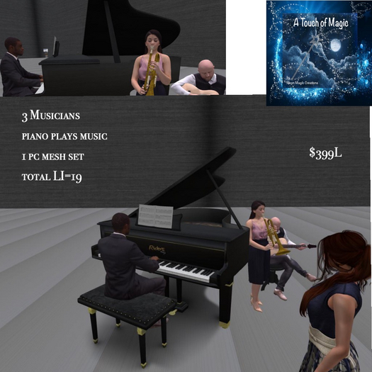Second Life Marketplace - 3 Musicians Piano Plays Music -BOX LI=19