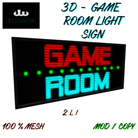 Second Life Marketplace - [dW] 3D-Game-Room-Sign