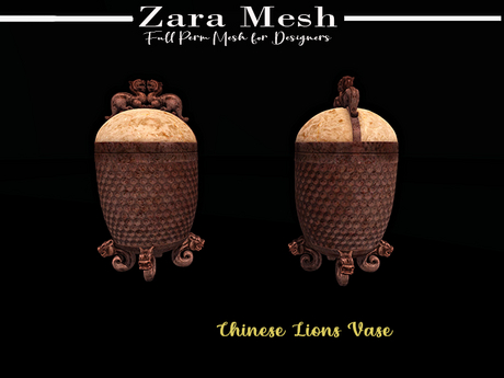 Second Life Marketplace - ZM - Deco - Chinese Lions Vase - FULL PERM MESH