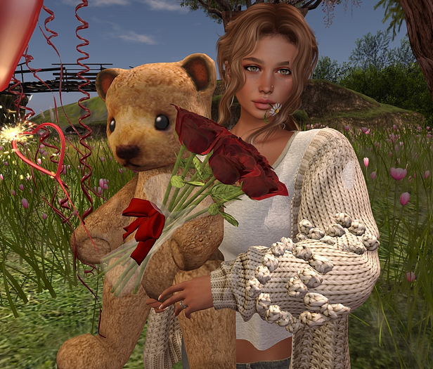 Second Life Marketplace - CJ Valentine Teddy Bear w Balloon+sparkl. Heart