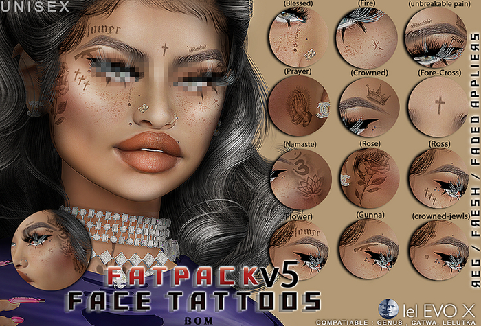 Second Life Marketplace - Hoodlem - Face Tattoos Fatpack v5 (BOM ...